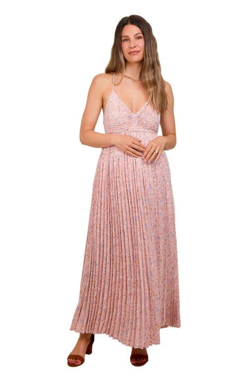 PINKBLUSH Floral Pleated Back Cutout Maxi Dress